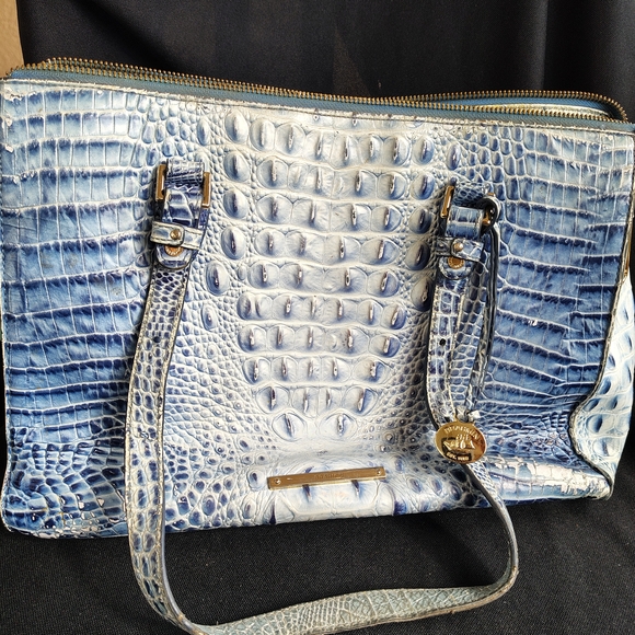 Brahmin | Bags | Brahmin Blue And White Crocodileembossed Shoulder Bag ...